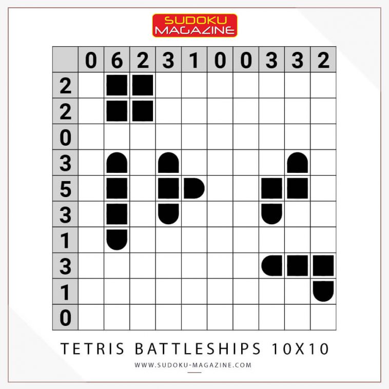 Free Daily Puzzle: Tetris Battleships 10×10 (0014) – Sudoku Magazine